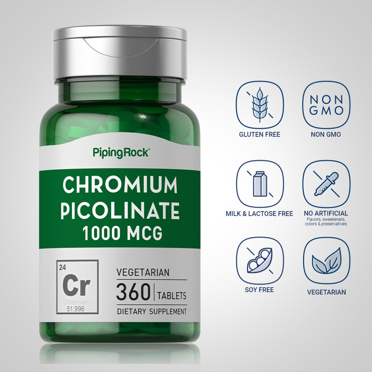 كروميوم بايكلونيت تركيز فائق 1000 مكجم 360 قرص PipingRock Chromium Pic ...