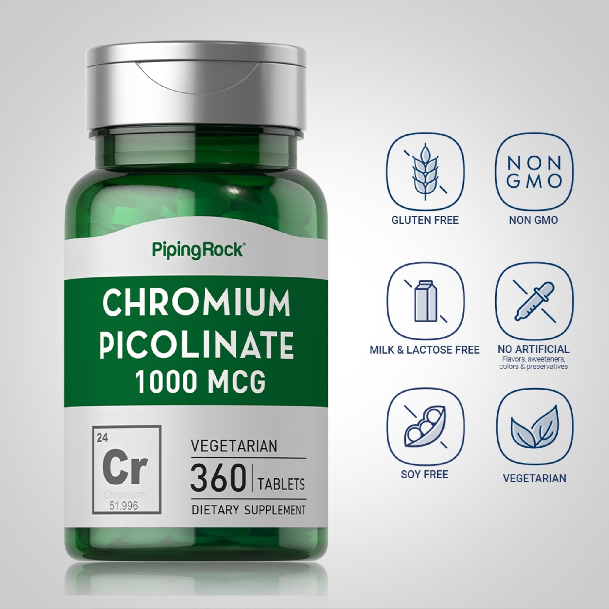 كروميوم بايكلونيت تركيز فائق 1000 مكجم 360 قرص PipingRock Chromium Pic – قطرات الصحة