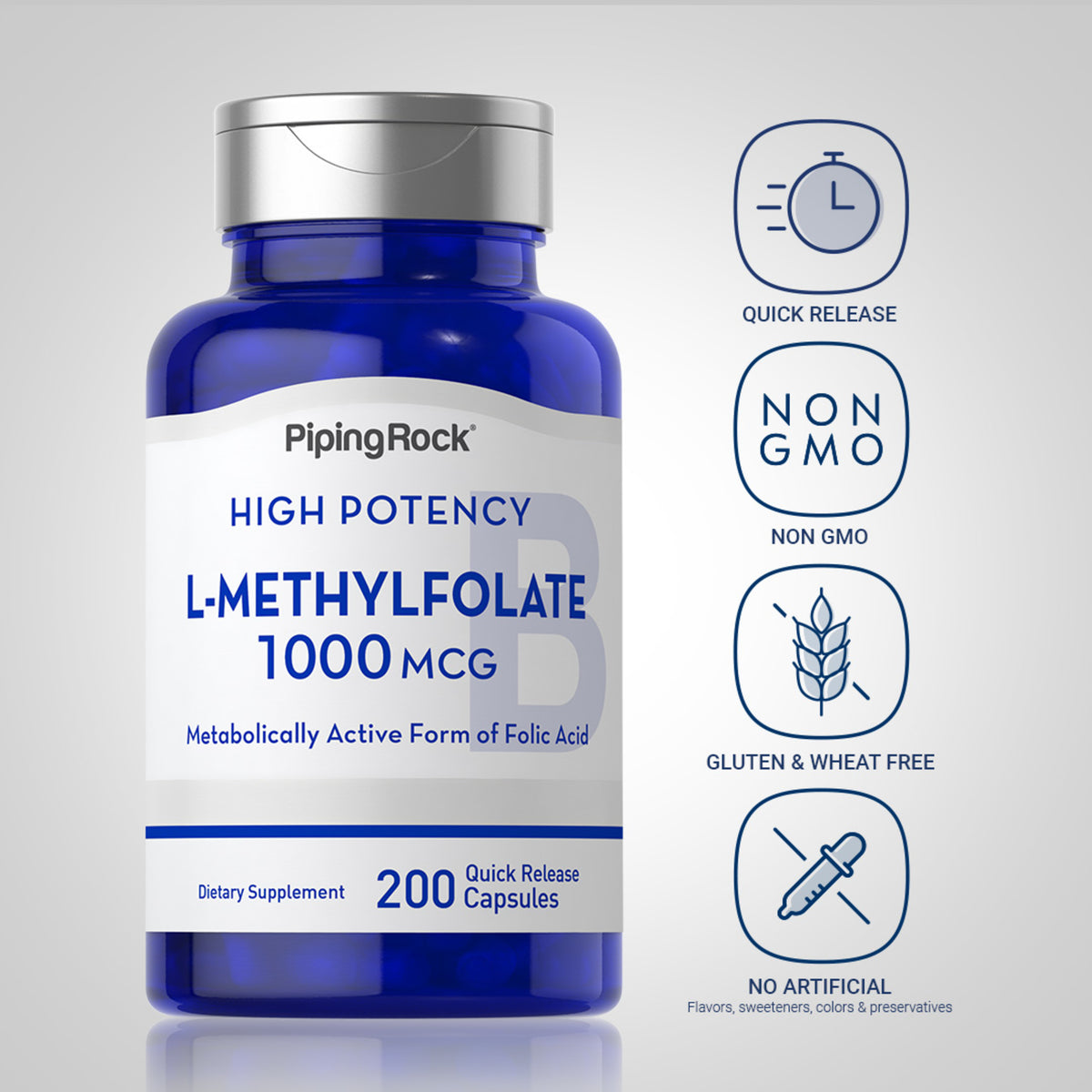 حمض الفوليك ميثيل (ب9) 1000 مكجم 200 كبسولة PipingRock L-Methylfolate ...